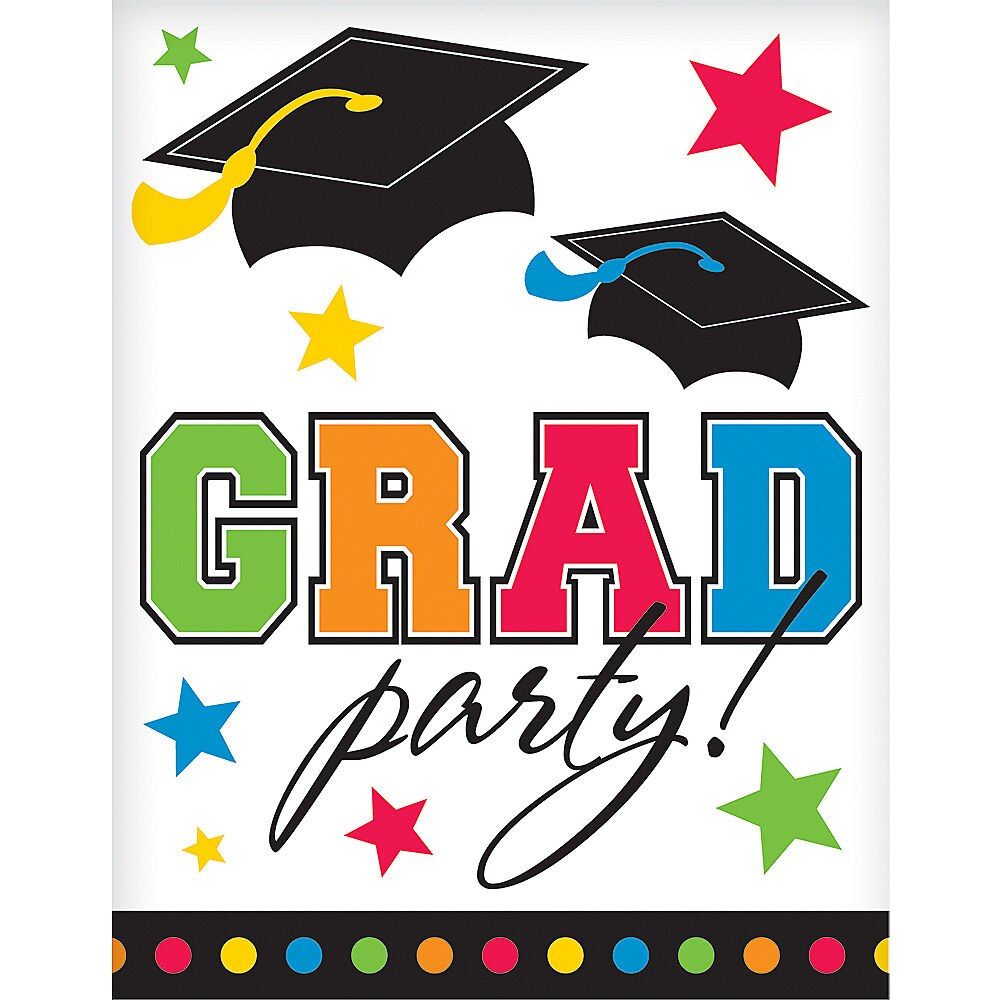 "Grad Party" Grad Cap Paper Party Invitations with Envelopes, Multi ...