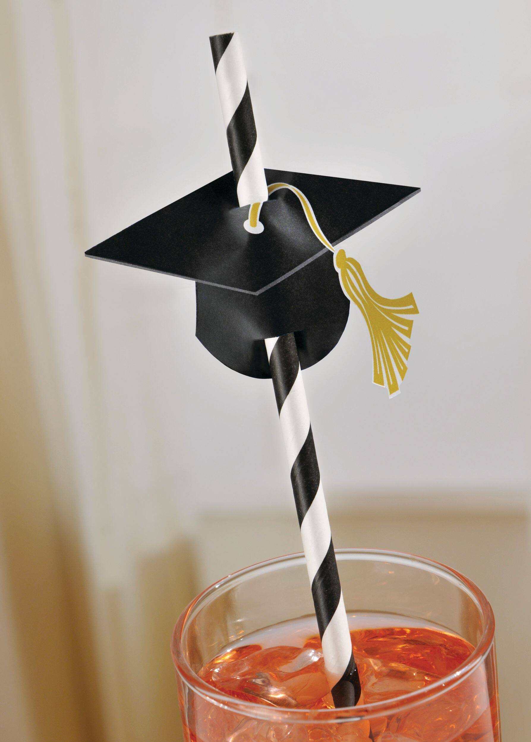 Graduation Cap Paper Straws, Black/White, Striped, 8-in, 12-pk, for ...