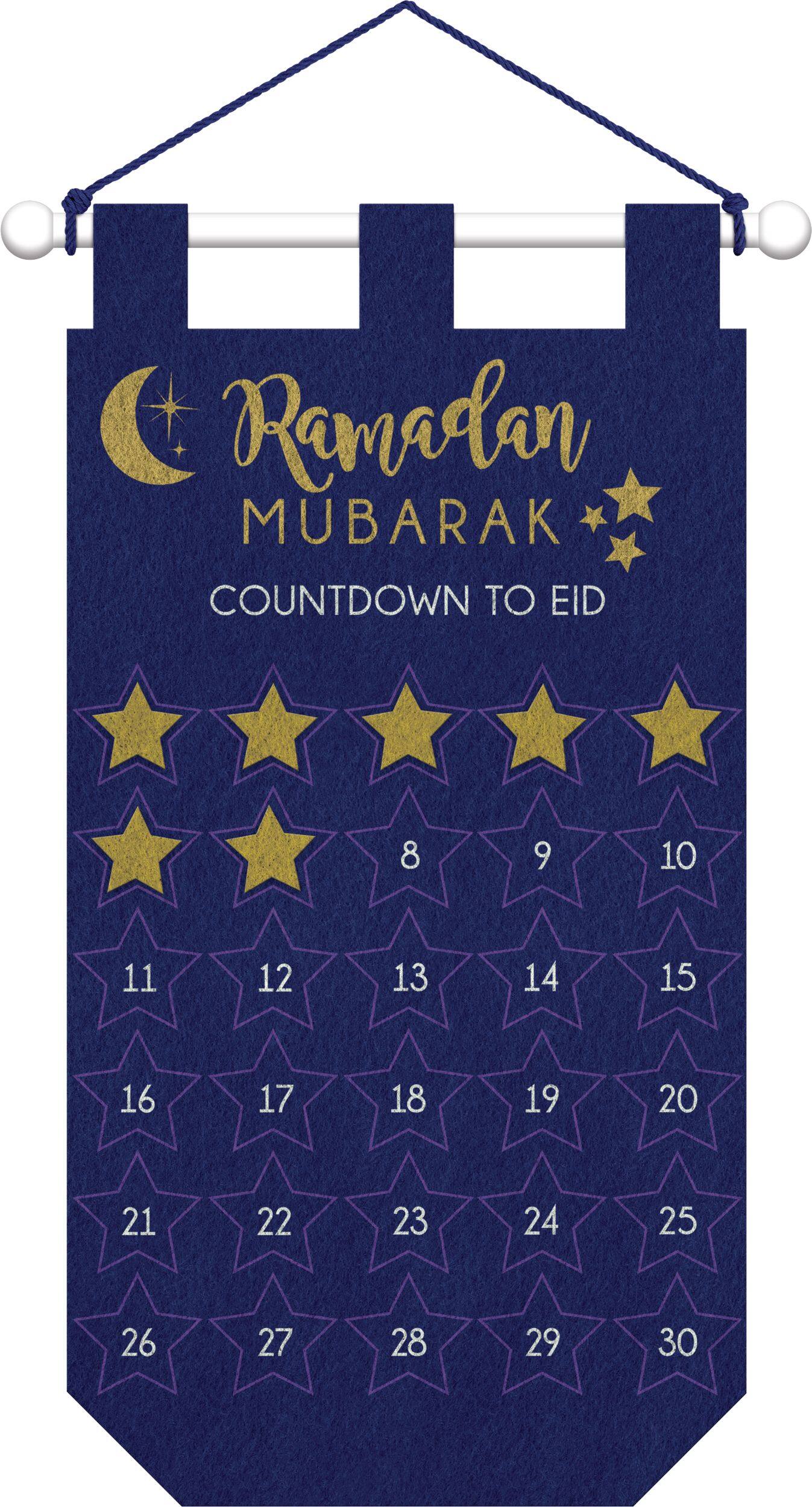 "Ramadan Mubarak Countdown to Eid" Felt Hanging Sign Decoration, Blue ...