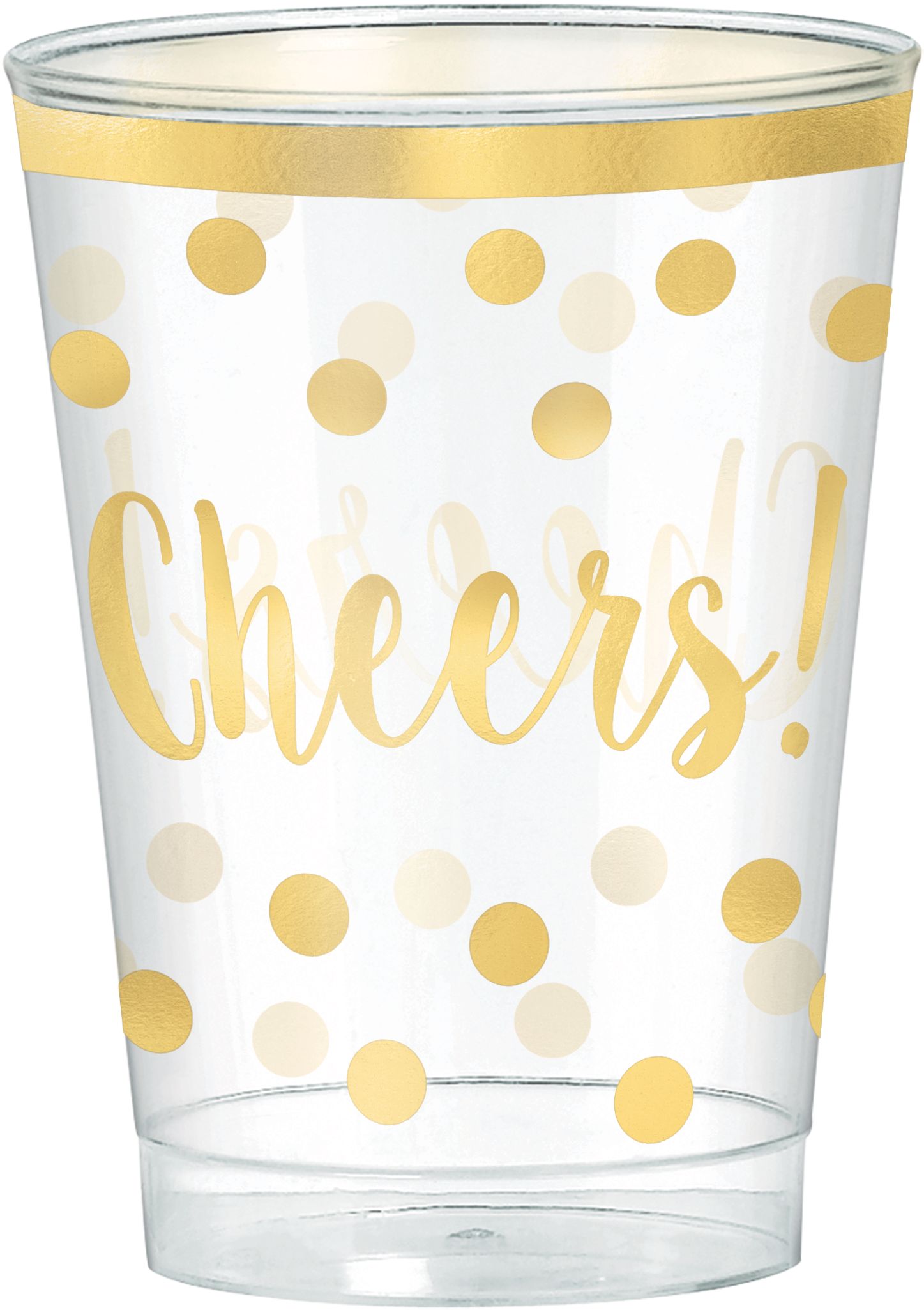 "Cheers" Plastic Reusable Plastic Tumbler Cups, Clear/Gold, Polka Dot ...