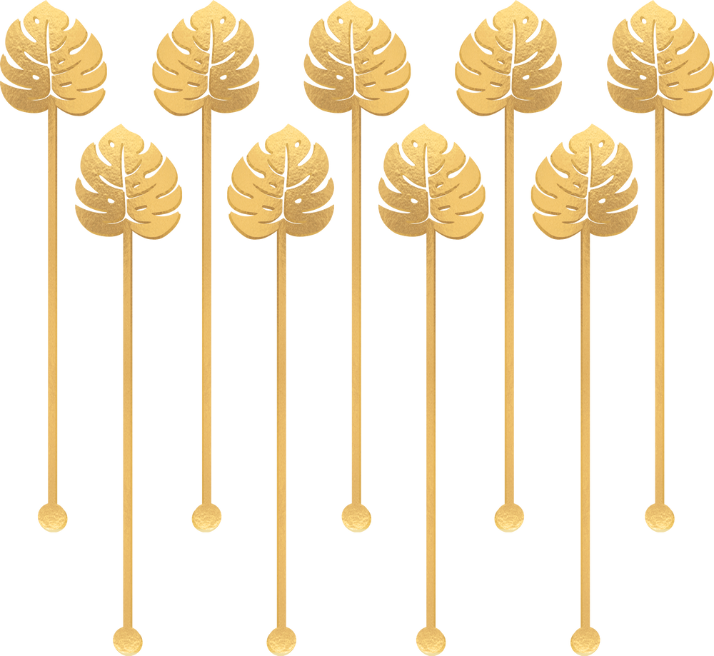 Key West Palm Leaf Drink Stirrers, Metallic Gold, 12-pk | Party City