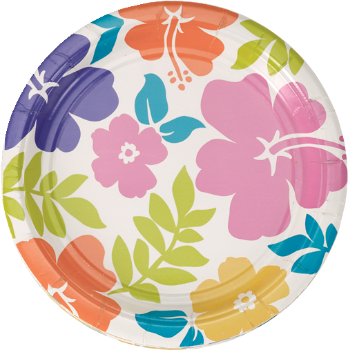 Hibiscus Dessert Plates, White, 50-pk | Party City