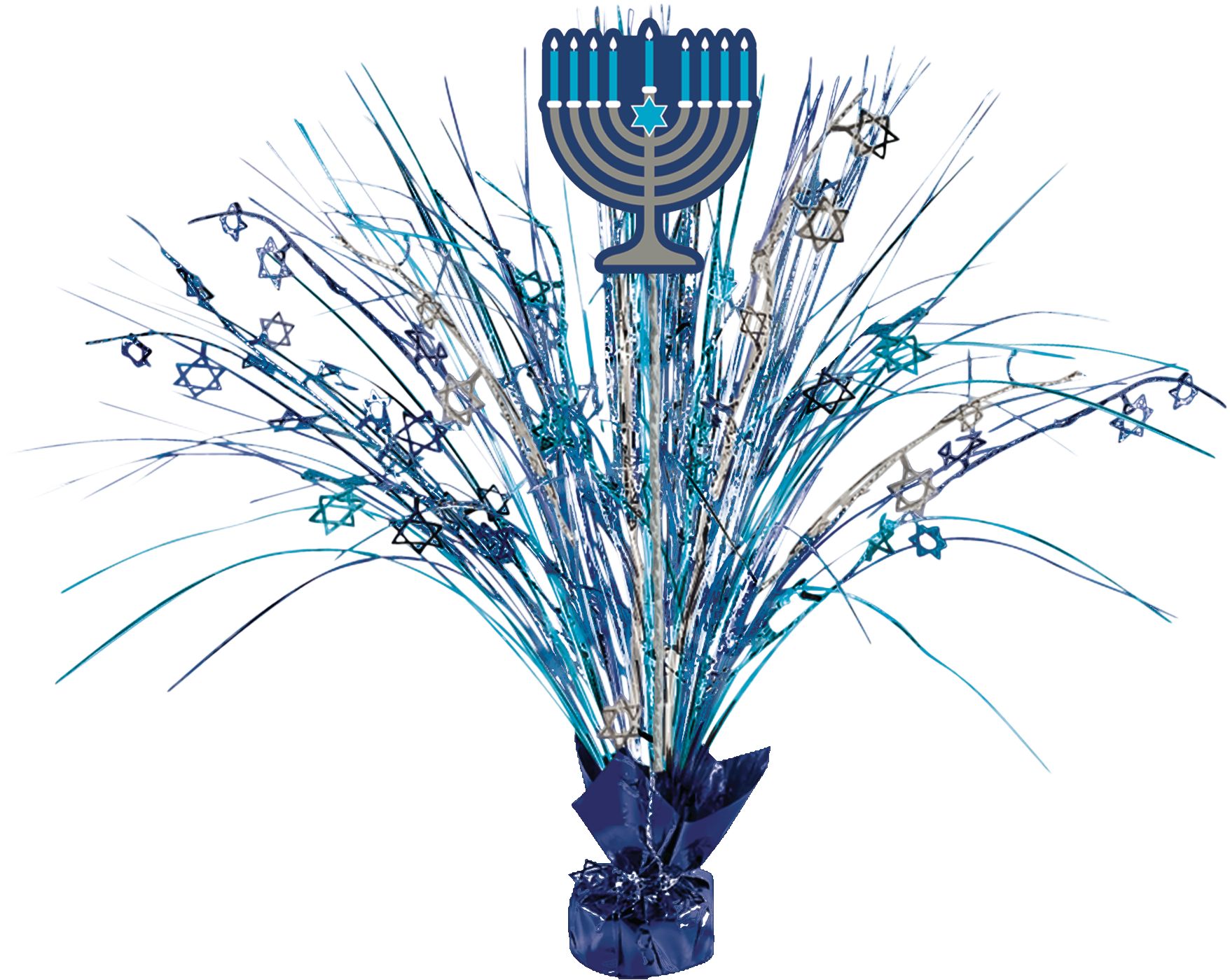 Menorah Metallic Tinsel Spray Burst Centerpiece Table Decoration, Blue, 18-in, for Hanukkah ...