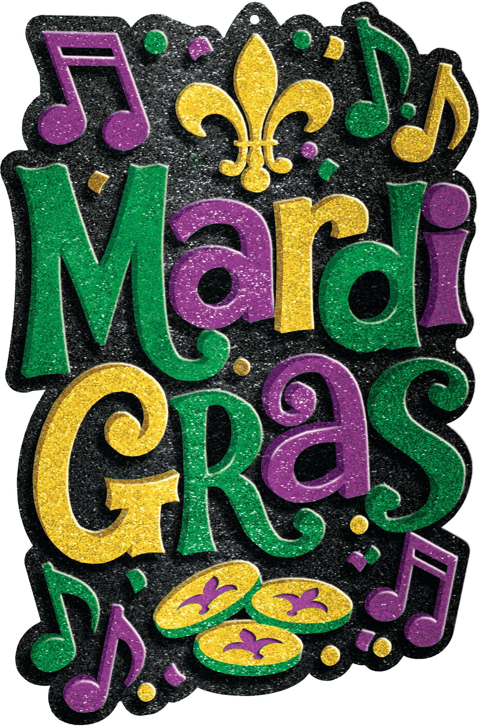 "Mardi Gras" Hanging Sign Decoration, Green/Yellow/Purple, 21-in, for ...