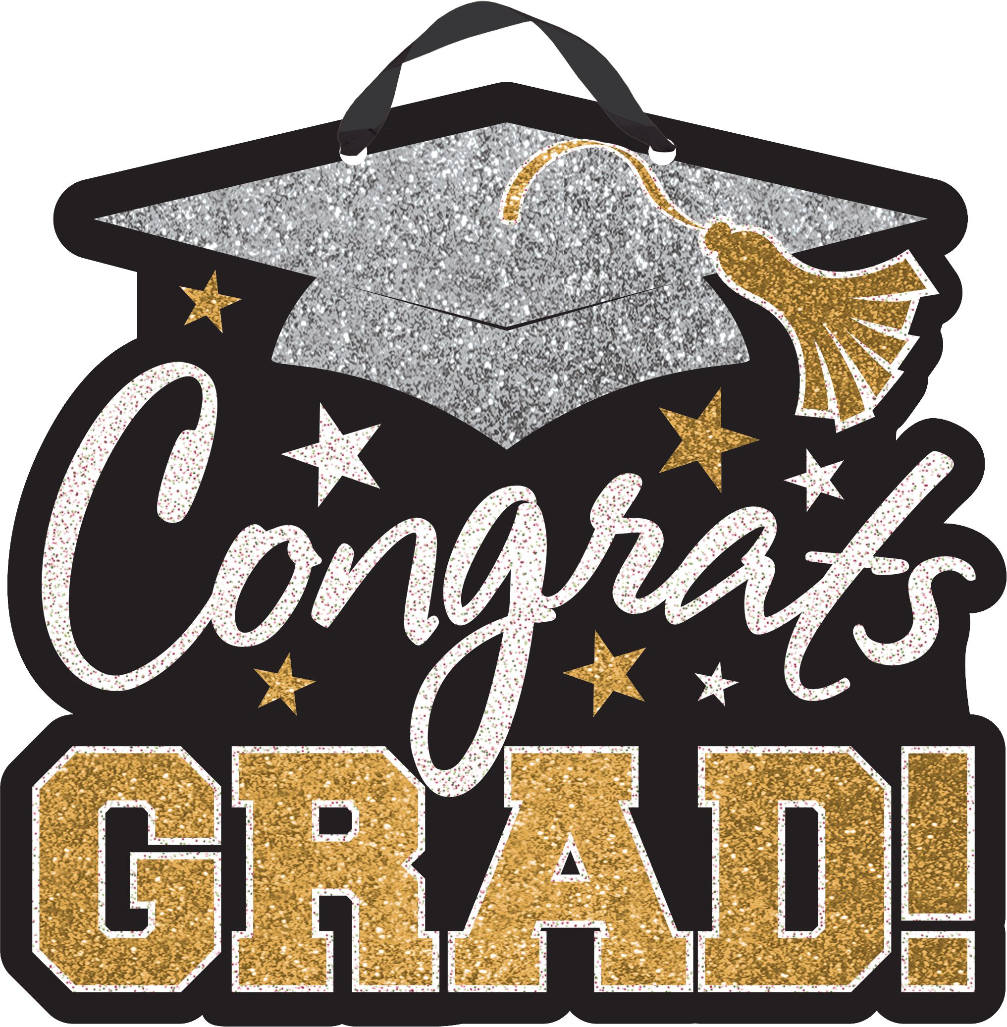 Black, Gold, & Silver Glitter Congrats Grad Graduation Sign | Party City