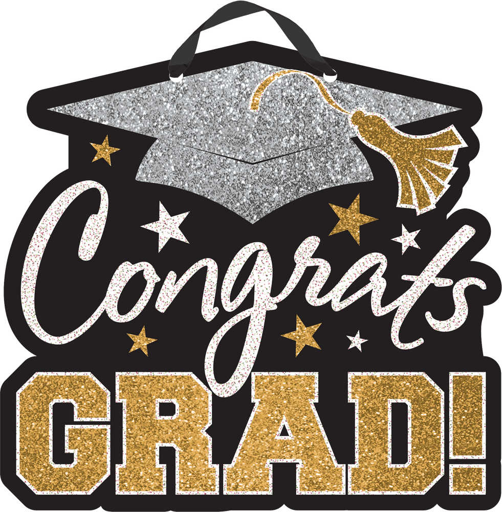 Black, Gold, & Silver Glitter Congrats Grad Graduation Sign | Party City