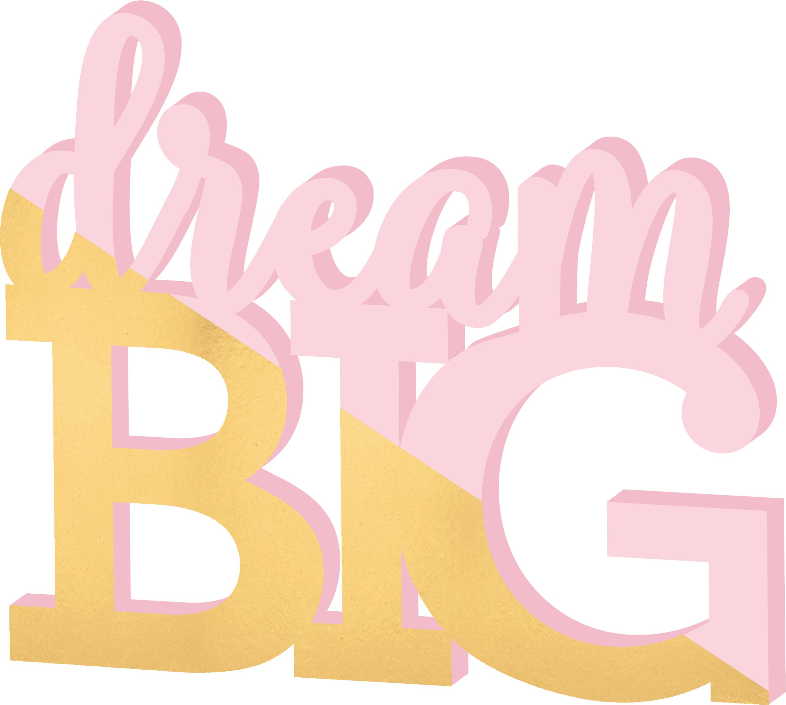 Gold & Pink Dream Big Block Letter Sign | Party City