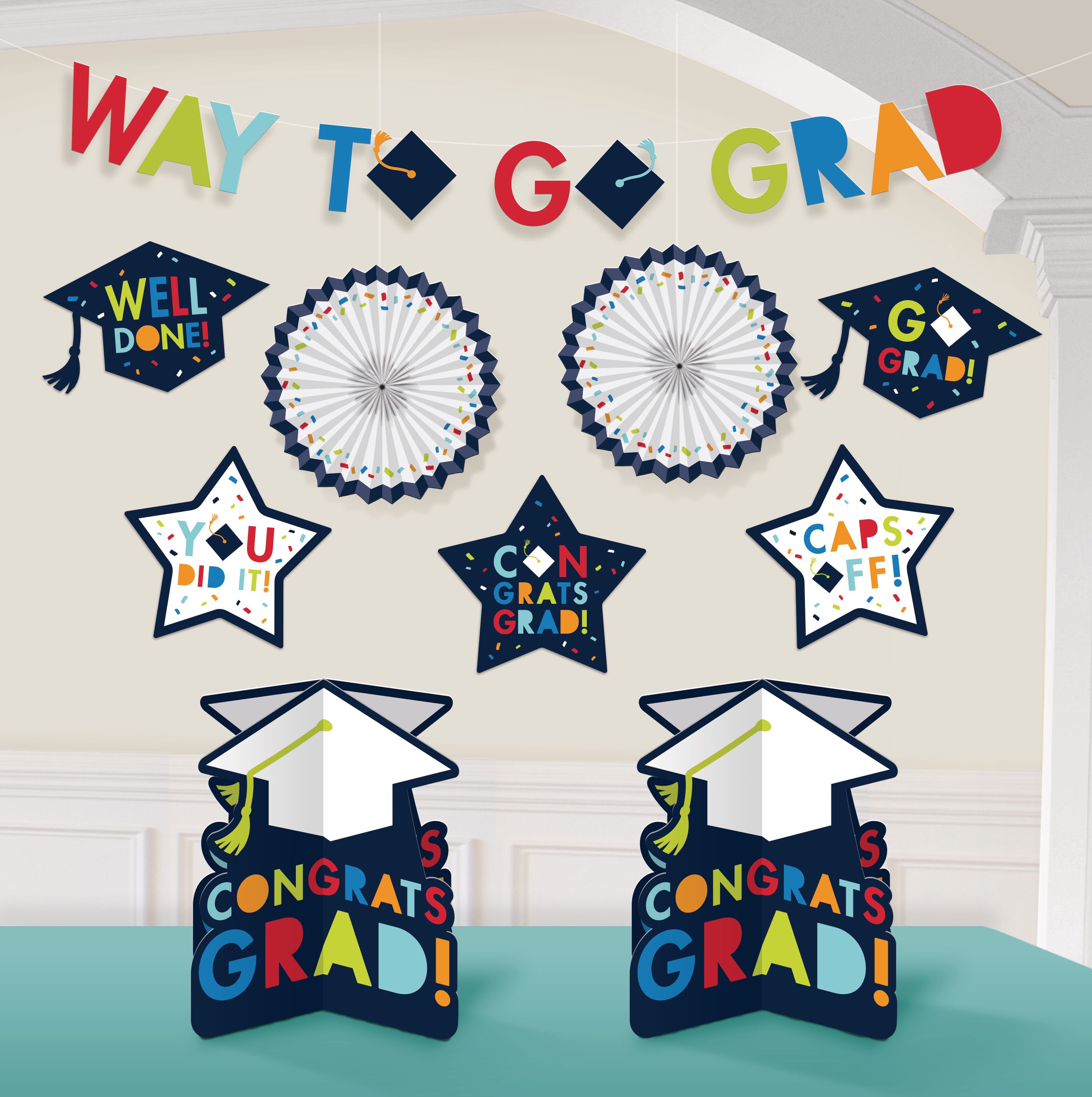 Navy Class of Awesome Grad Room Decorating Kit | Party City