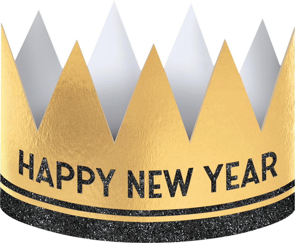 Couronnes Bonne année noir, or, argent étincelant, paq. 12 | Party City