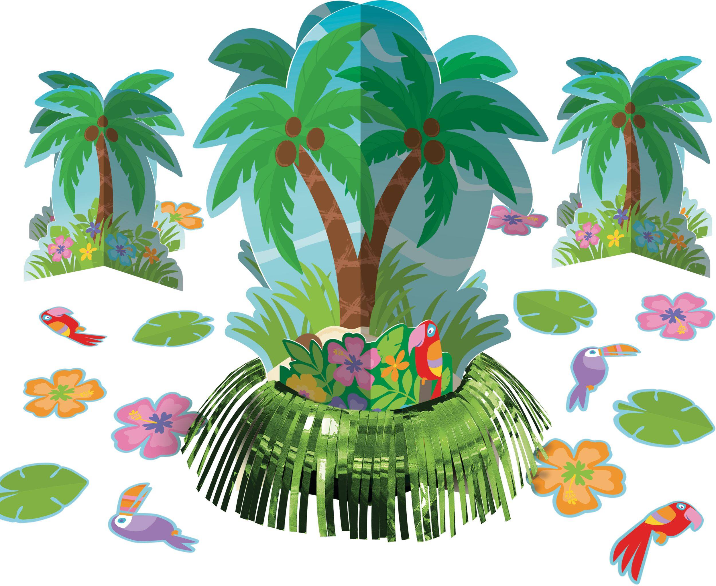 Palm Tree Table Decorating Kit Centerpieces with Confetti, Green, 10-in ...