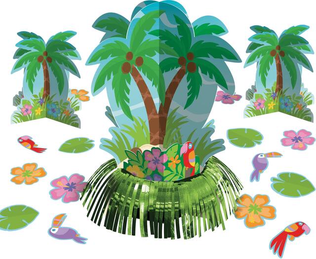 Palm Tree Table Decorating Kit Centerpieces with Confetti, Green, 10-in, 23-pk, for Summer Party ...