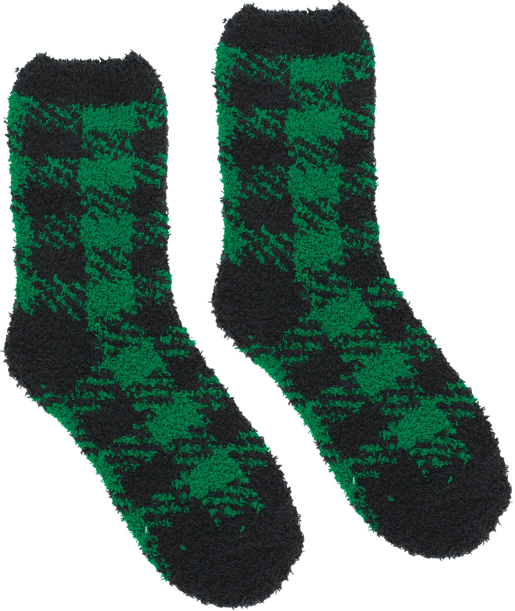 Adult Fuzzy Green Buffalo Plaid Socks | Party City