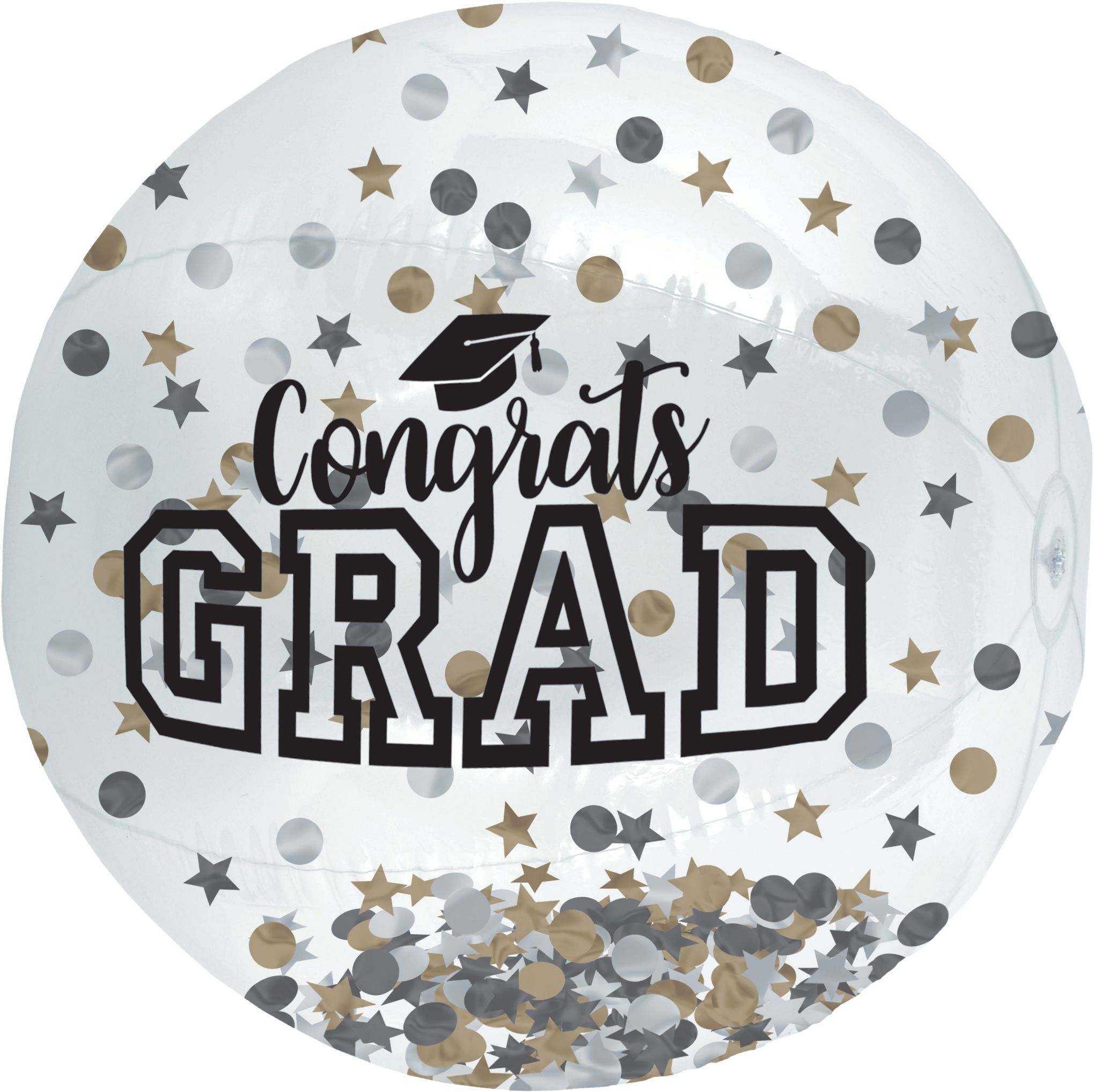 Graduation Confetti Beach Ball, Gold/Silver/Black | Party City