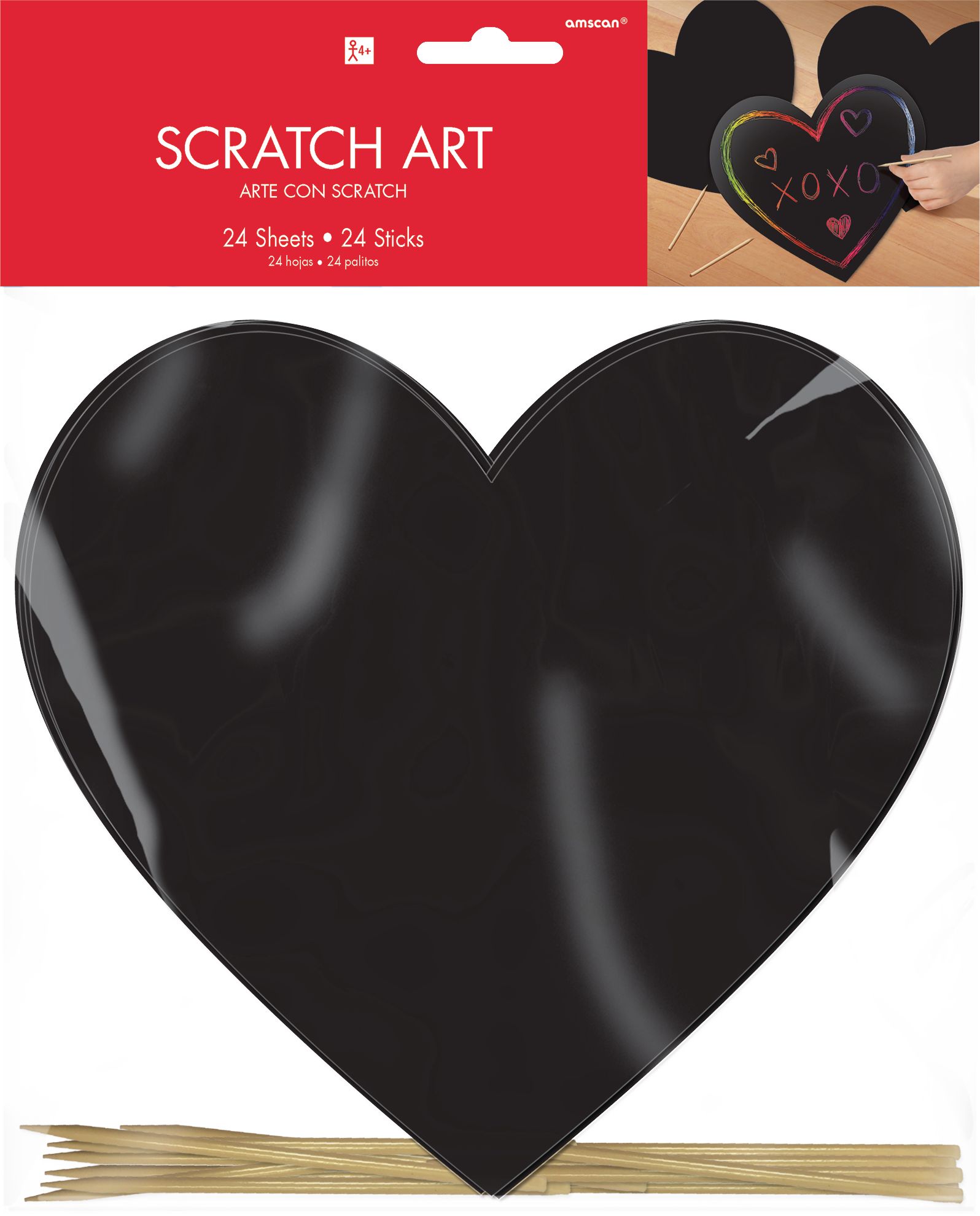 Heart Scratch Art Sheets, Black/Multi-Coloured, 24-pk, for Valentine's ...