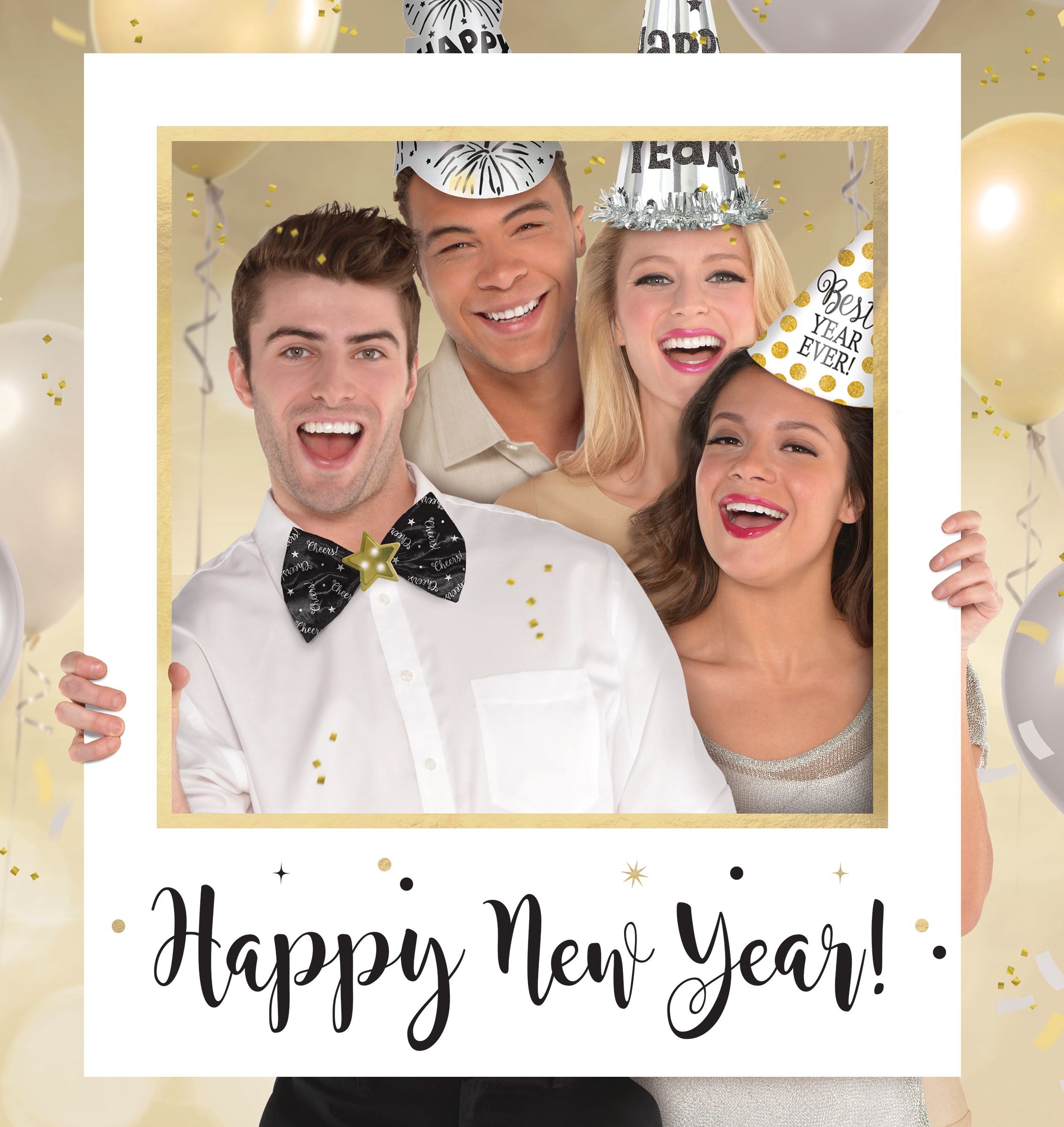 "Happy New Year!" Giant Photo Frame, Black/Gold, 35-in, Wearable Prop ...