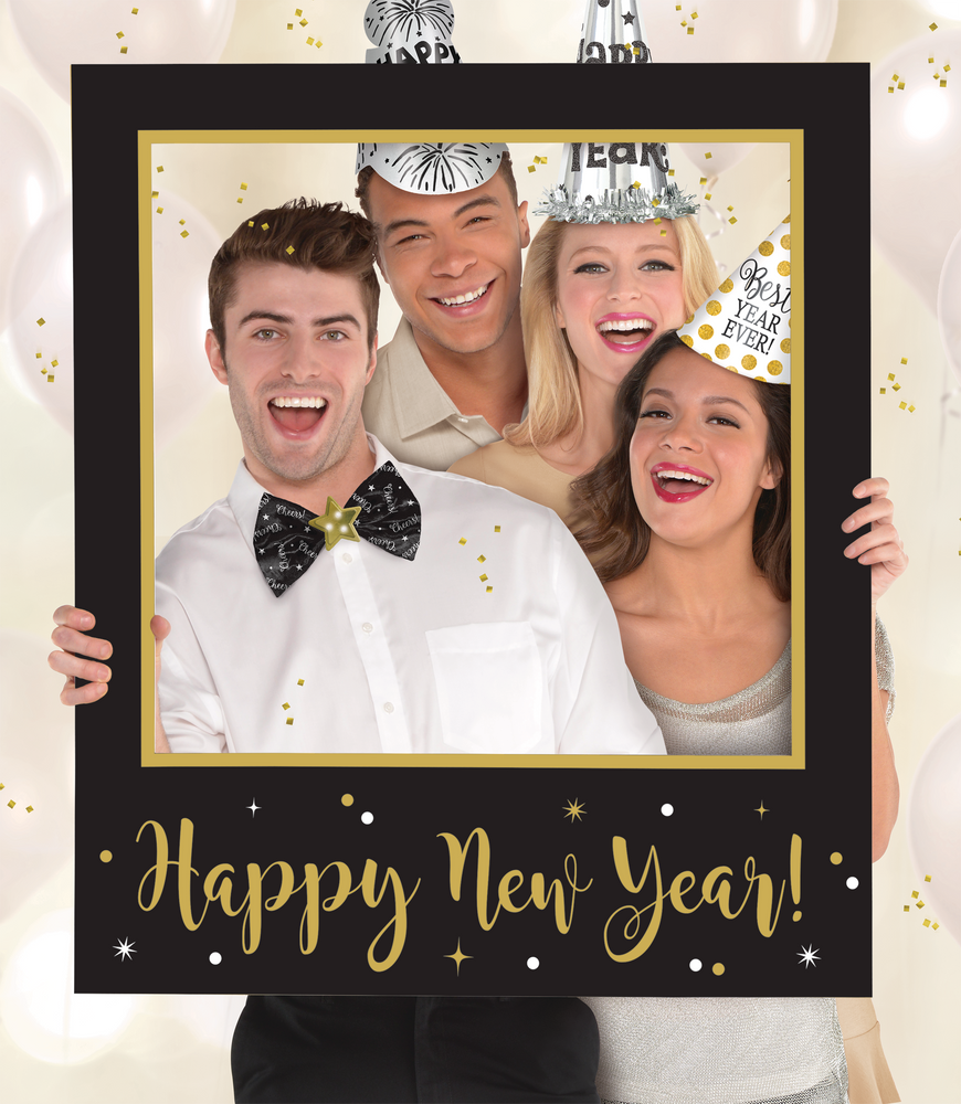 "Happy New Year!" Giant Photo Frame, Black/Gold, 35-in, Wearable Prop ...
