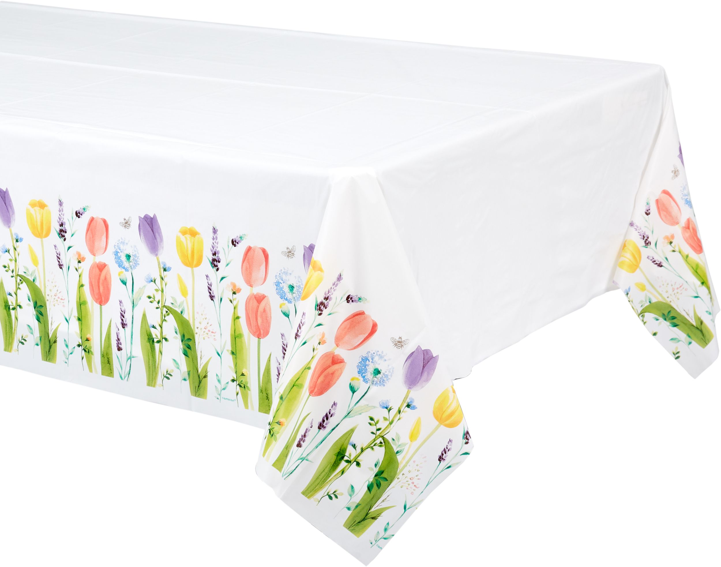 Spring Tulip Garden Rectangle Plastic Reusable Table Cover, White/Pink ...