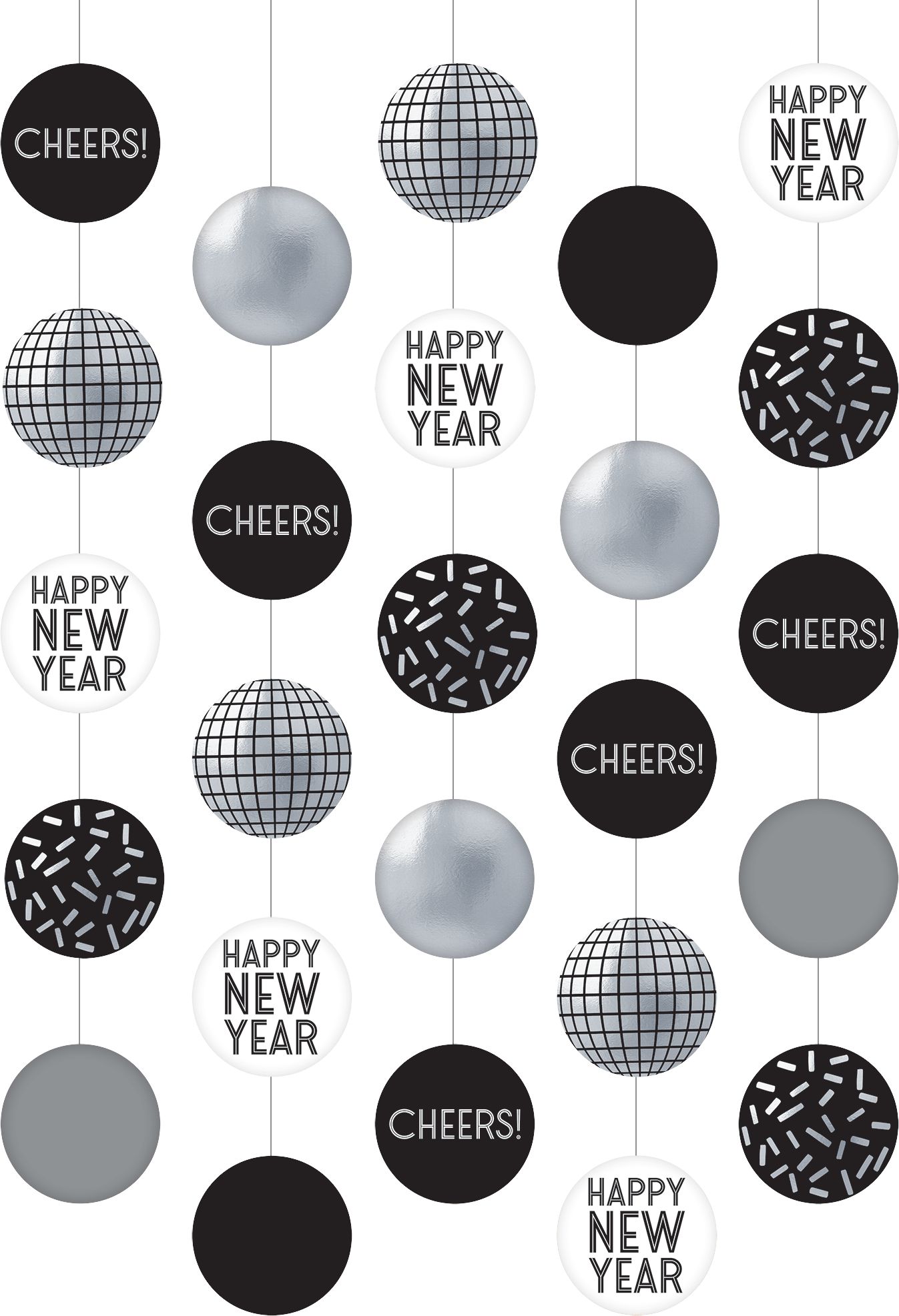 Black & Silver New Year's Eve String Decorations, 5-pc | Party City