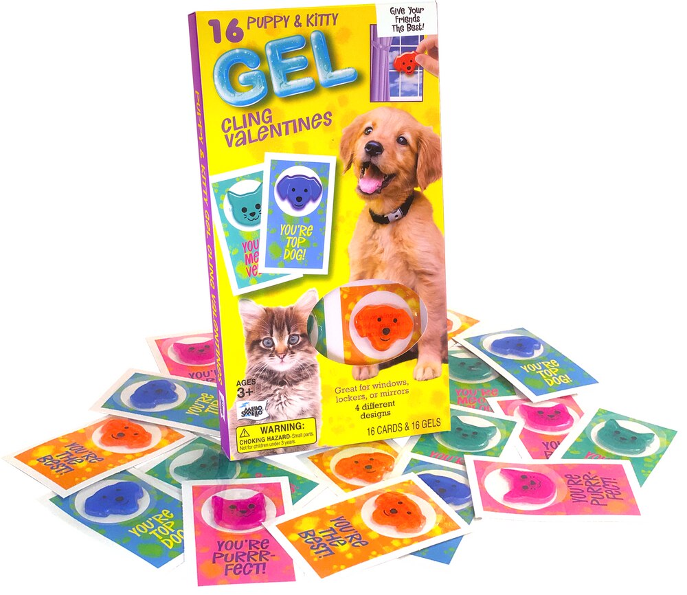 Puppy Kitty Valentine Exchange Cards with Gel Cling Decals, 16-pk ...