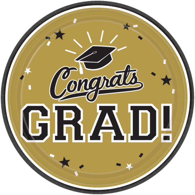 Congrats Grad Dessert Plates, Gold, 18-pk | Party City
