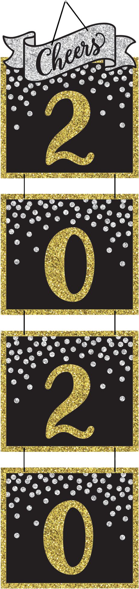 Giant Glitter Black, Gold & Silver New Year's Stacked Sign | Party City
