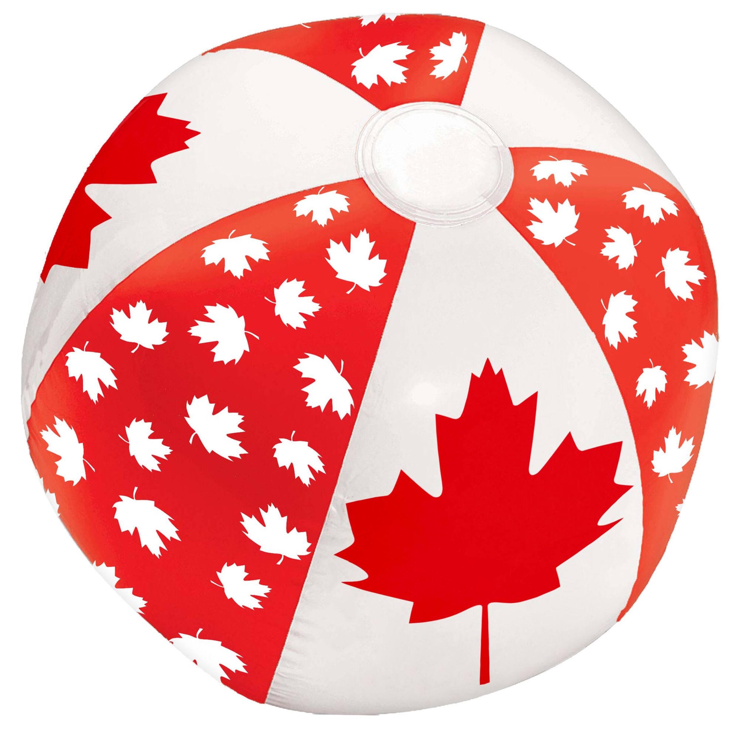 Inflatable Round Beach Ball, Red, Maple Leaf, for Canada Day | Party City