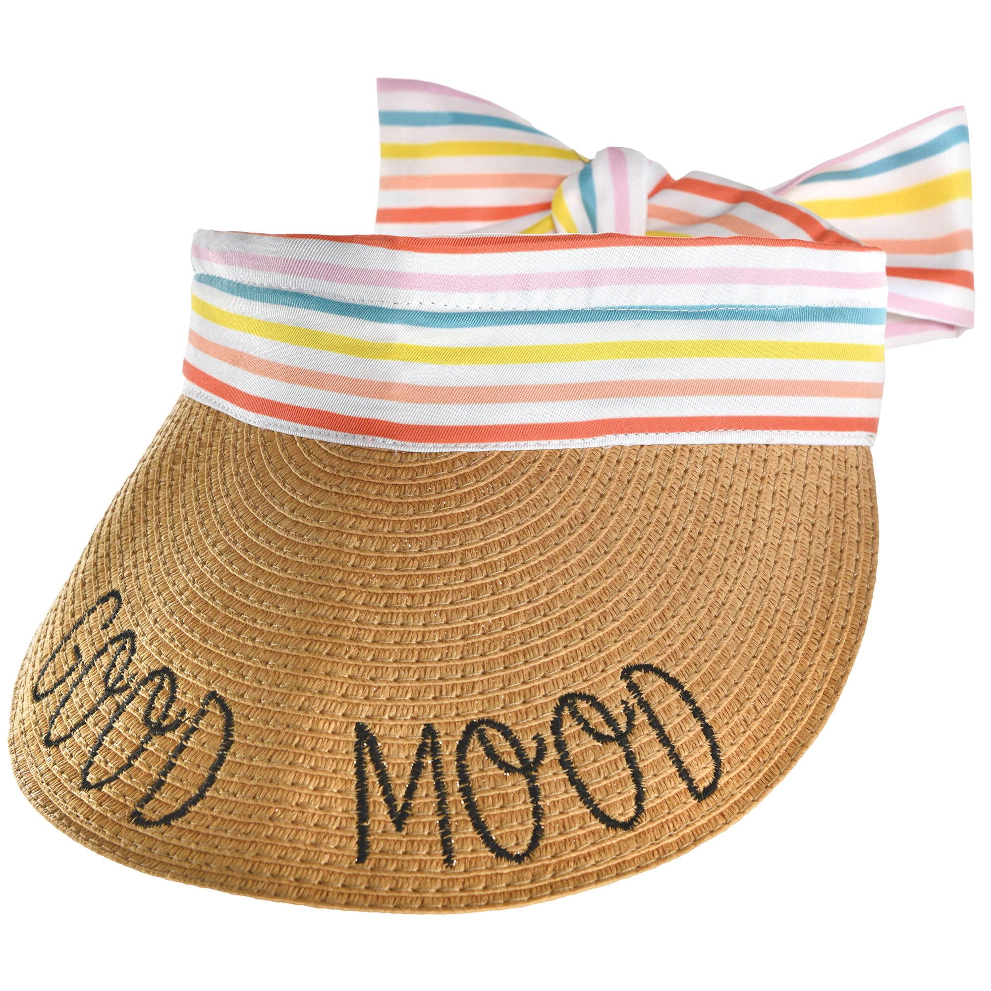 "Good Mood" Straw Beach Visor Hat, Tan, Striped, One Size, for Summer ...