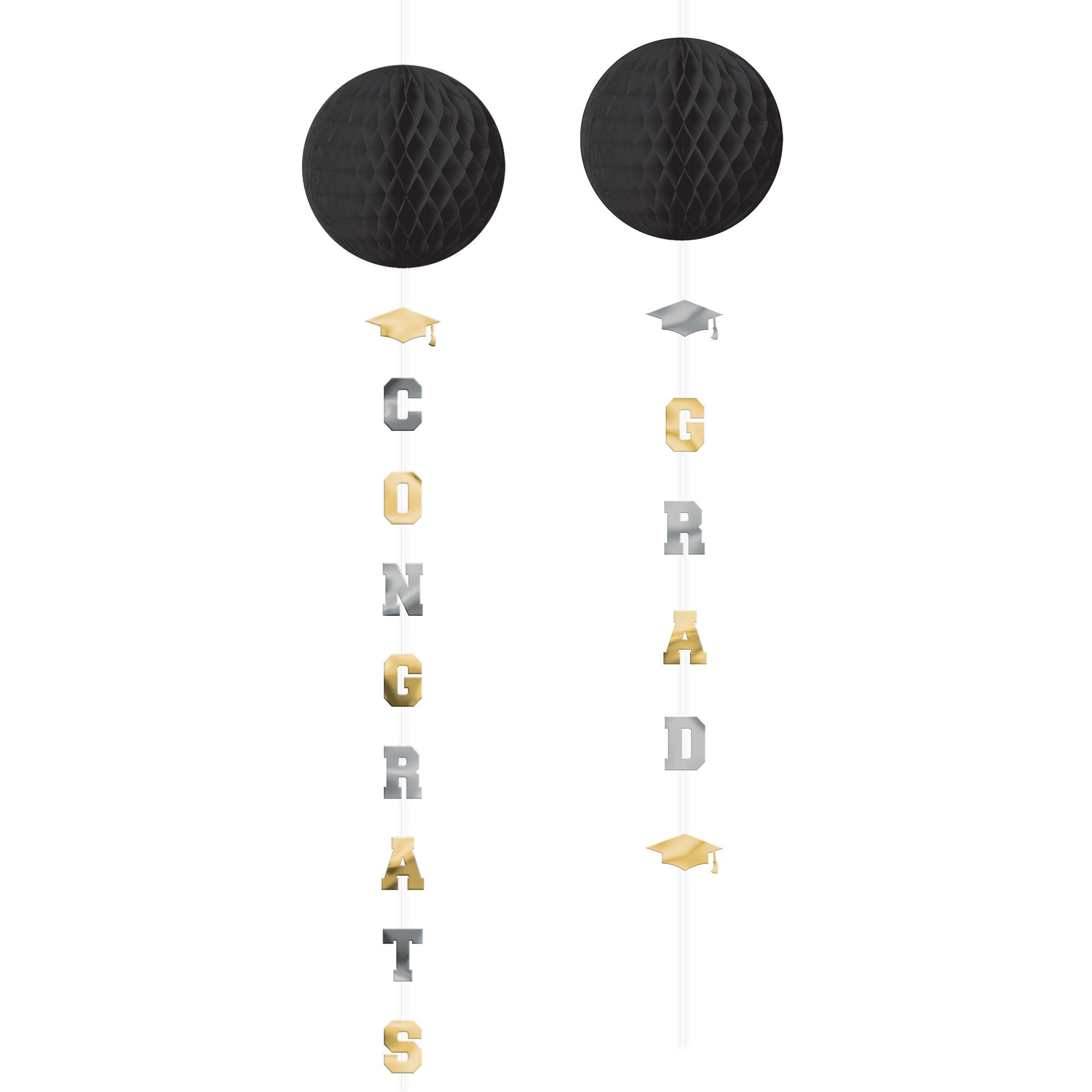 "Congrats Grad" Honeycomb Hanging Decorations with Tails, Silver/Gold ...