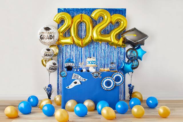 "Congrats Grad" Room & Table Centerpiece Decorating Kit, Blue, 5-in, 10-pk, for Graduation ...